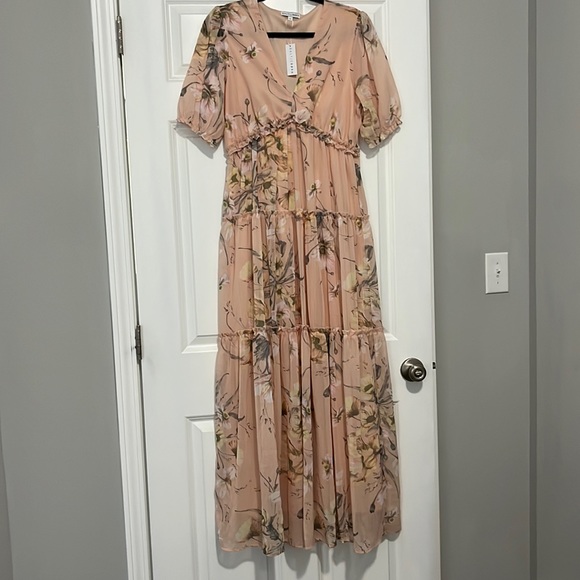 Baltic Born | Dresses | Baltic Born Pink Floral Tiered Maxi Dress ...